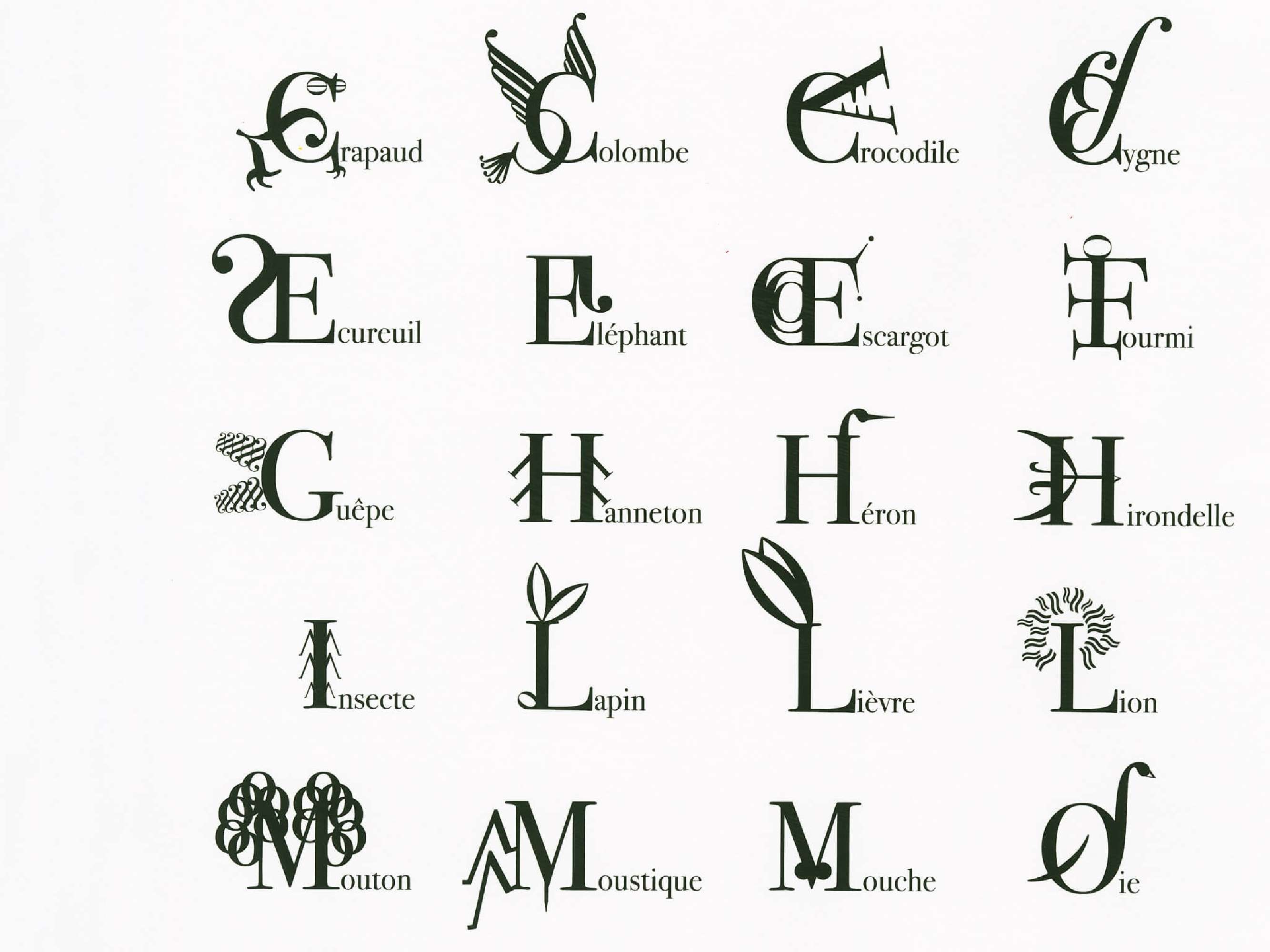 affiche abécédaire lettrines animales